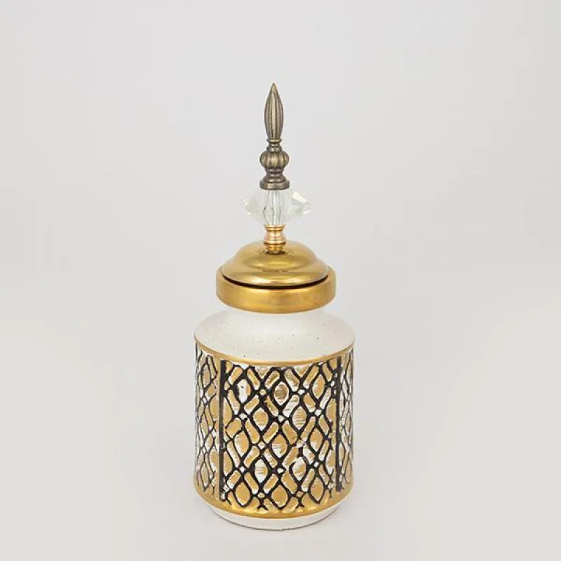 ΒΑΖΟ ΜΕ ΚΑΠΑΚΙ ΚΕΡΑΜΙΚΟ ΛΕΥΚΟ - ΧΡΥΣΟ 12x12x28cm|752-20048
